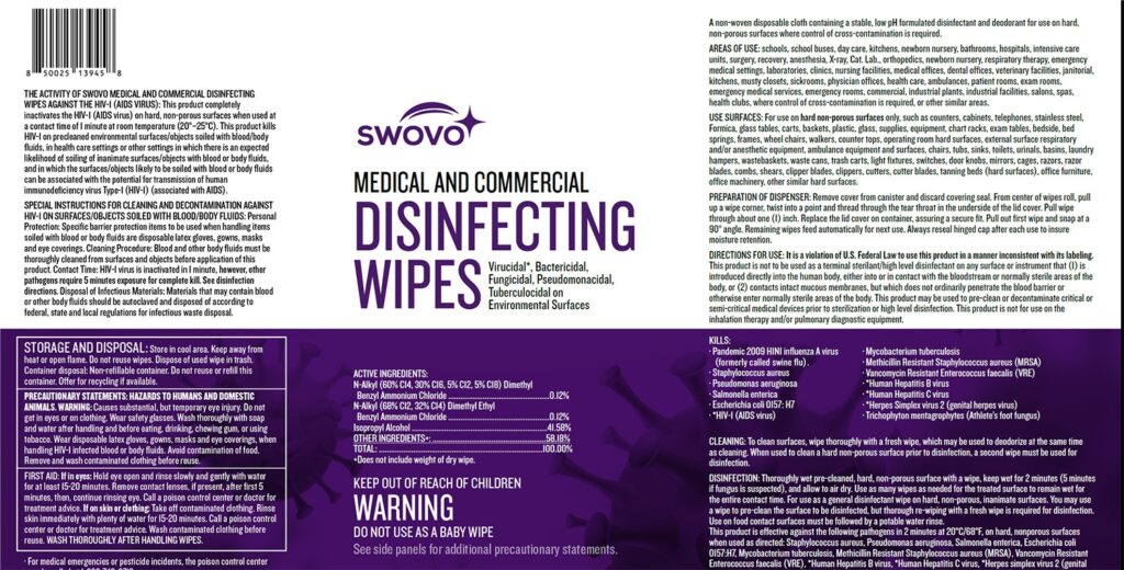 SWOVO Purple Top Disinfecting Wipes – Case of 12 Canisters - Sterile Mate